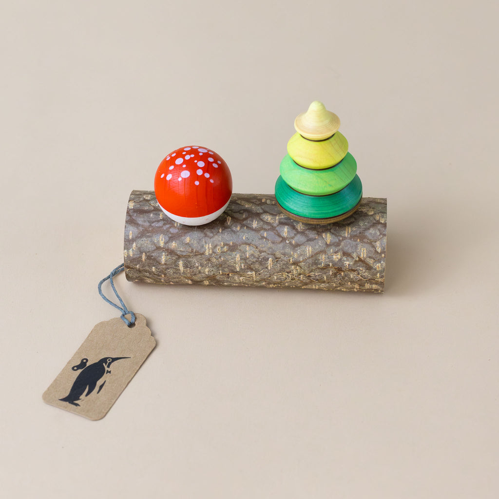 Wooden Spinning Tree Top Set | Upside-Down Toadstool