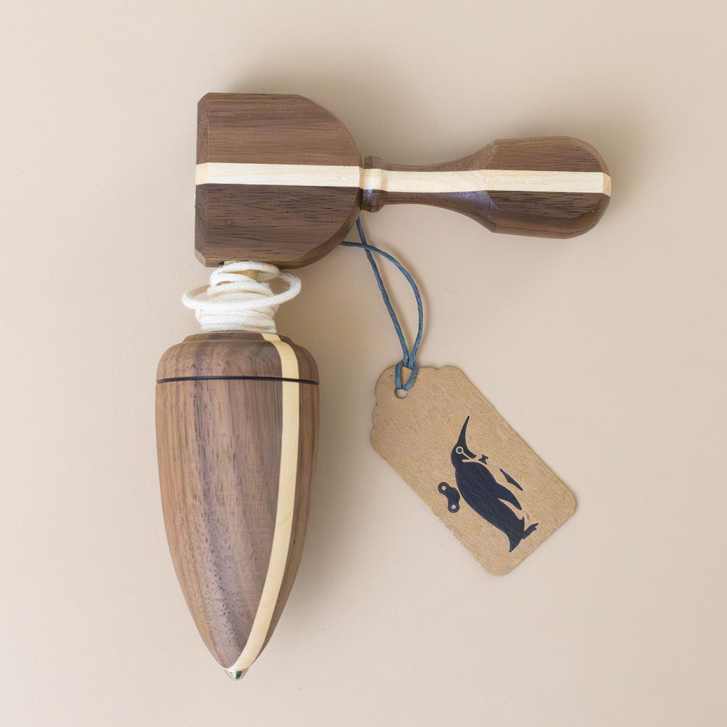 Pull String Wooden Spinning Top | Walnut